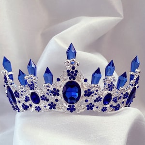 Royal Blue Crystal Crown, Blue Crystal Tiara, Pageant Crown, Princess ...
