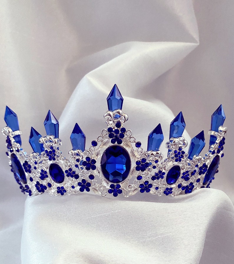 Royal Blue Crystal Crown Blue Crystal Tiara Pageant Crown - Etsy
