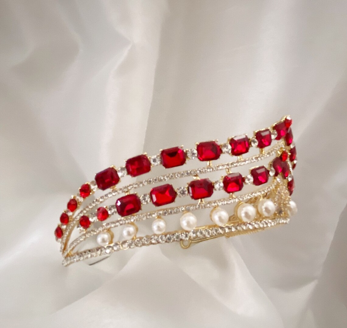 Ruby red gold tiara victorian red crown royalty crown red | Etsy
