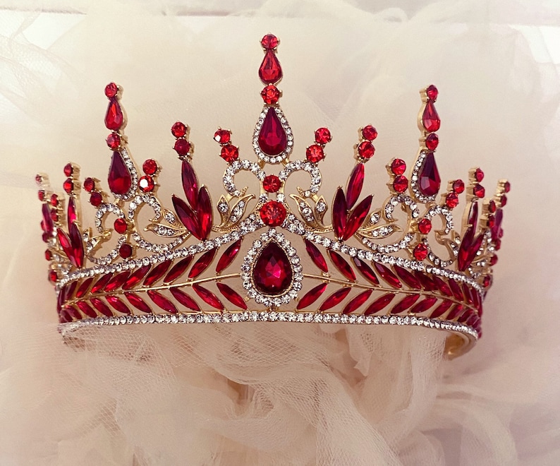 Ruby Red Crystal Crownvictorian Royalty Crown Red Tiara - Etsy