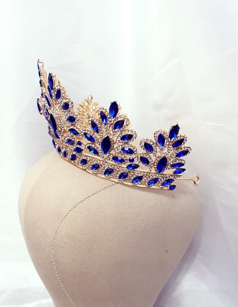 Victorian Blue Crystal Crown, Sapphire Rhinestone Tiara - Etsy