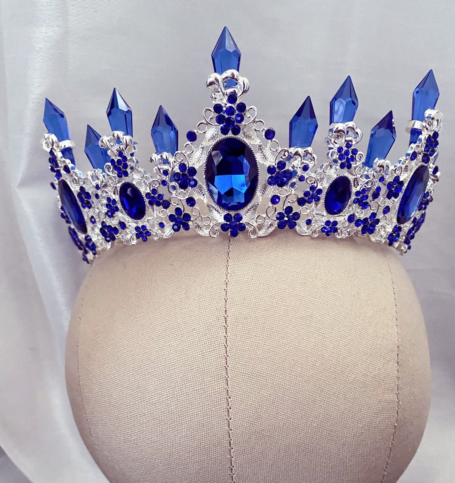 Royal Blue Crystal Crown, Blue Crystal Tiara, Pageant Crown, Princess ...