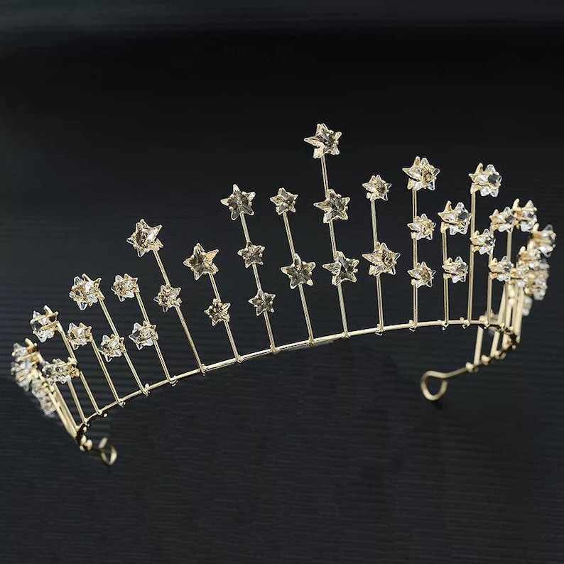 Star Tiara,celestial Crystal Crown,star Crystal Gold Tiara, Bridal Star ...