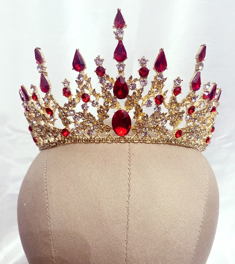 Ruby Red Gold Tiara, Victorian Red Crown, Royalty Crown, Bridgerton ...