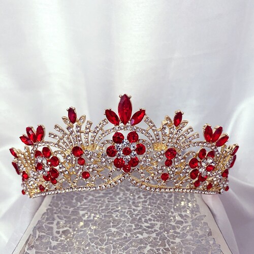 Ruby Red Crystal Crownvictorian Royalty Crown Red Tiara - Etsy