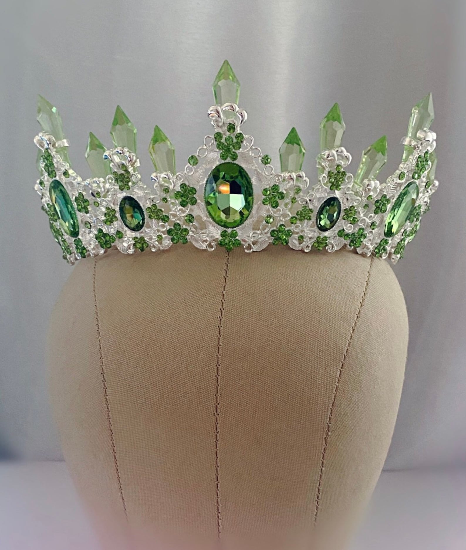 Light green crystal crown light green crystal tiara pageant | Etsy