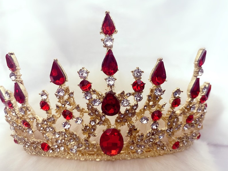 Ruby Red Gold Tiara, Victorian Red Crown, Royalty Crown, Bridgerton ...
