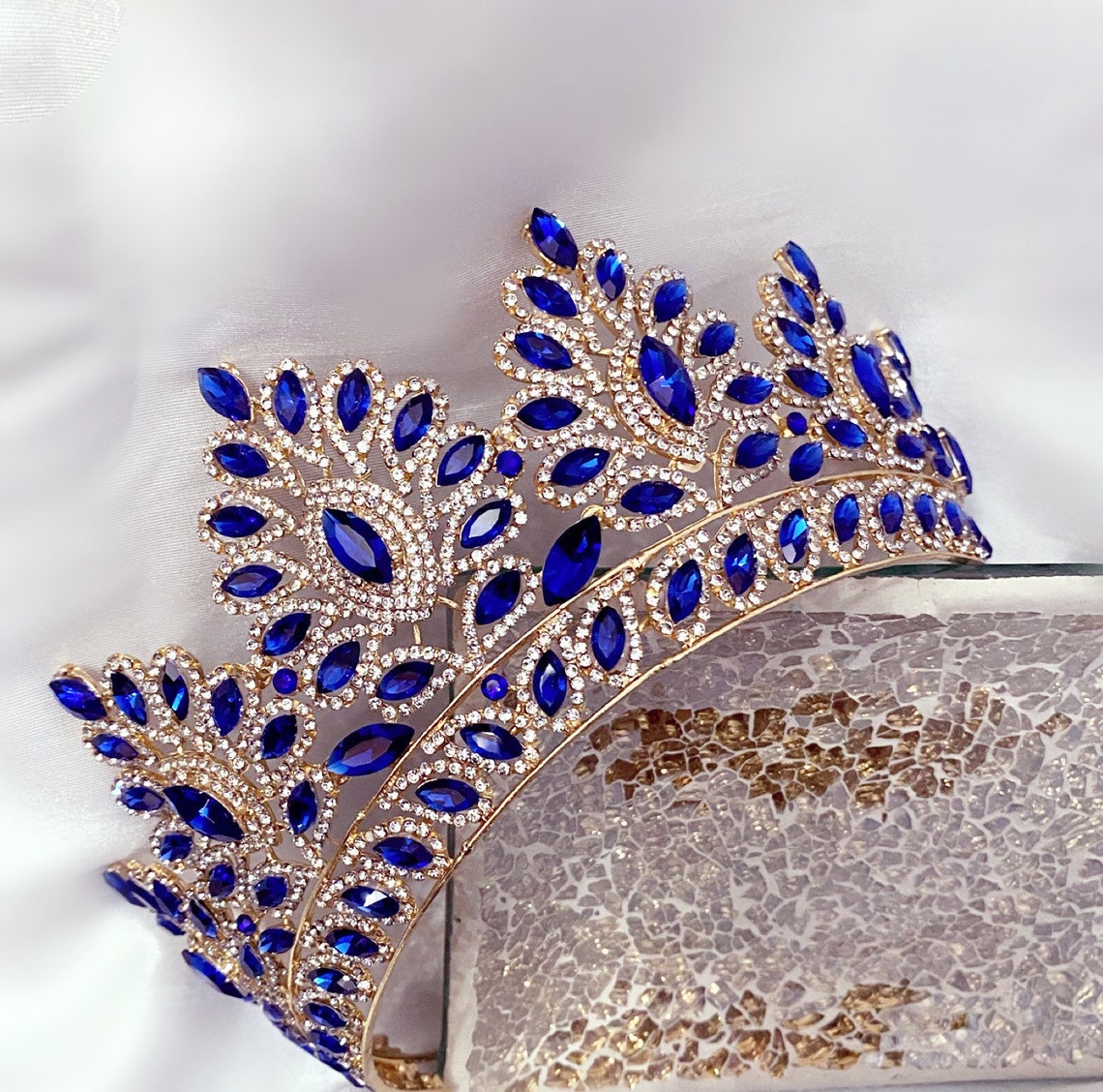 Blue Crystal Crown Victorian Sapphire Crown Blue Pageant - Etsy