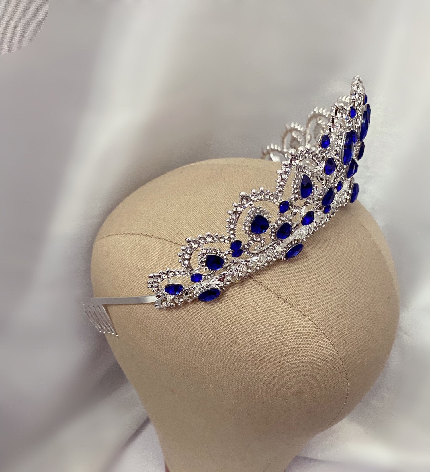 Royal Blue Crystal Crown, Blue Rhinestone Silver Tiara, Blue Crystal ...