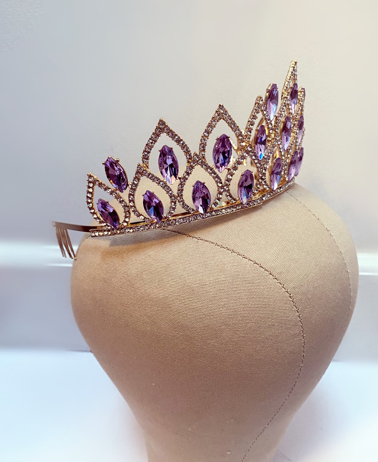 Purple Rhinestone Tiara, Victorian Purple Gold Tiara, Royalty Crown ...