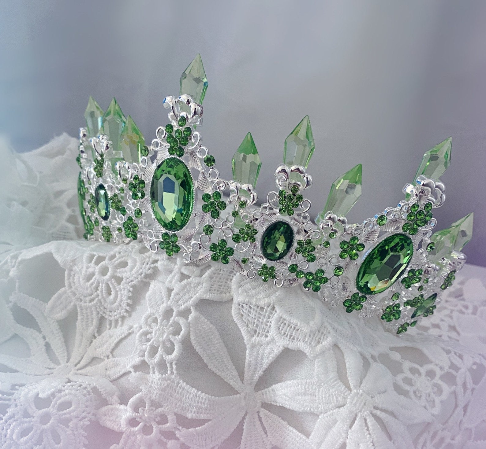 Light green crystal crown light green crystal tiara pageant | Etsy