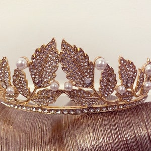 Gold Leaf Tiara, Goddess Gold Crown,pearl Gold Tiara, Gold Leaf Diadem ...