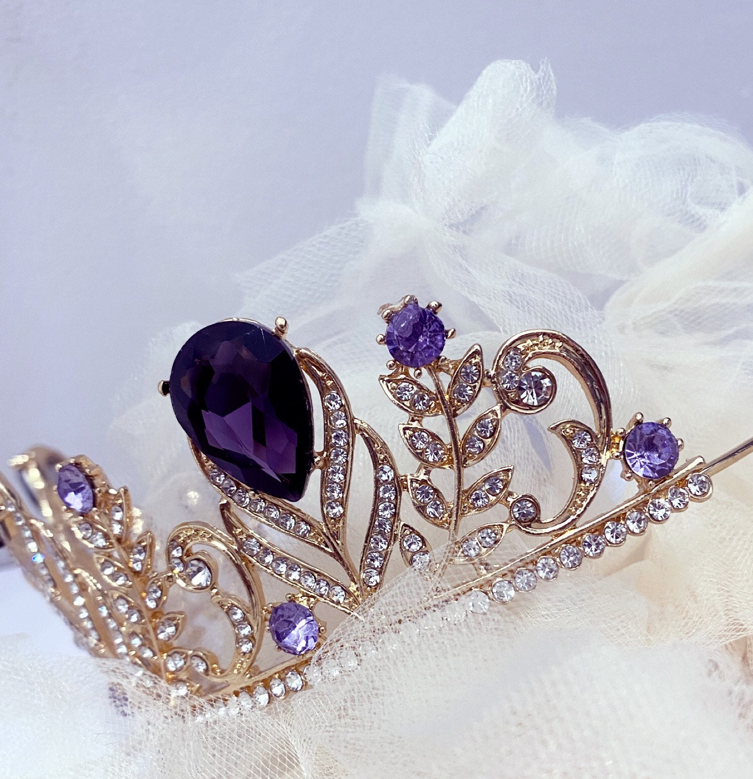 Purple Tiara Crown, Victorian Purple Gold Tiara,royalty Purple Crown ...