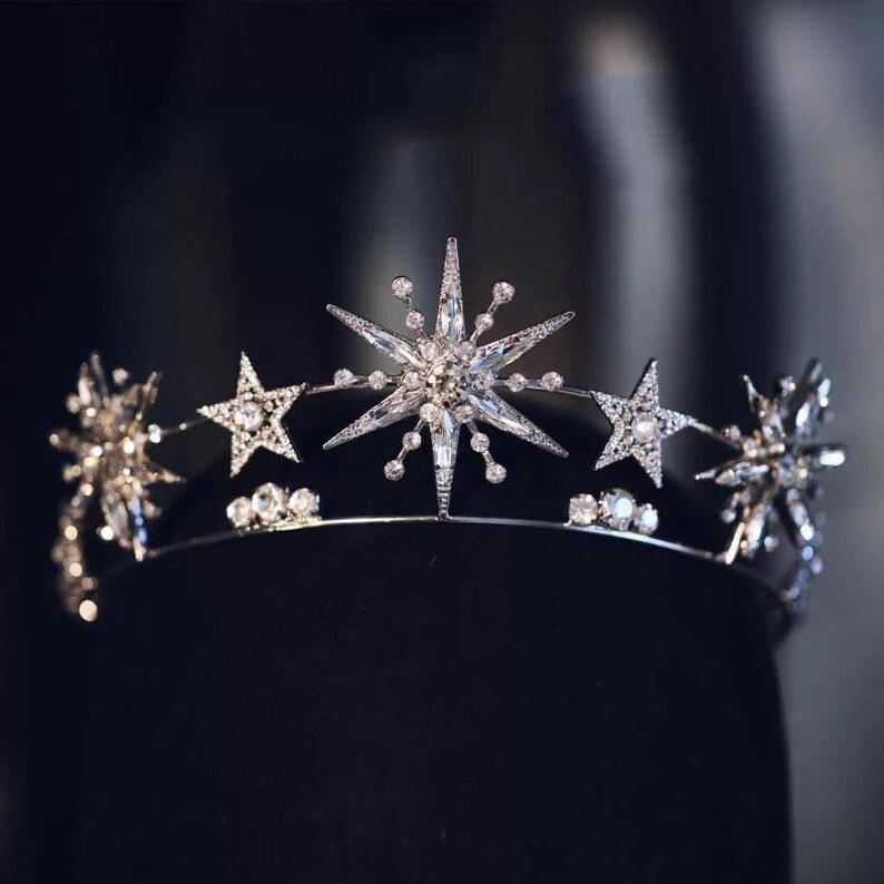 Silver Star Tiara Celestial Crystal Crown Star Crystal - Etsy
