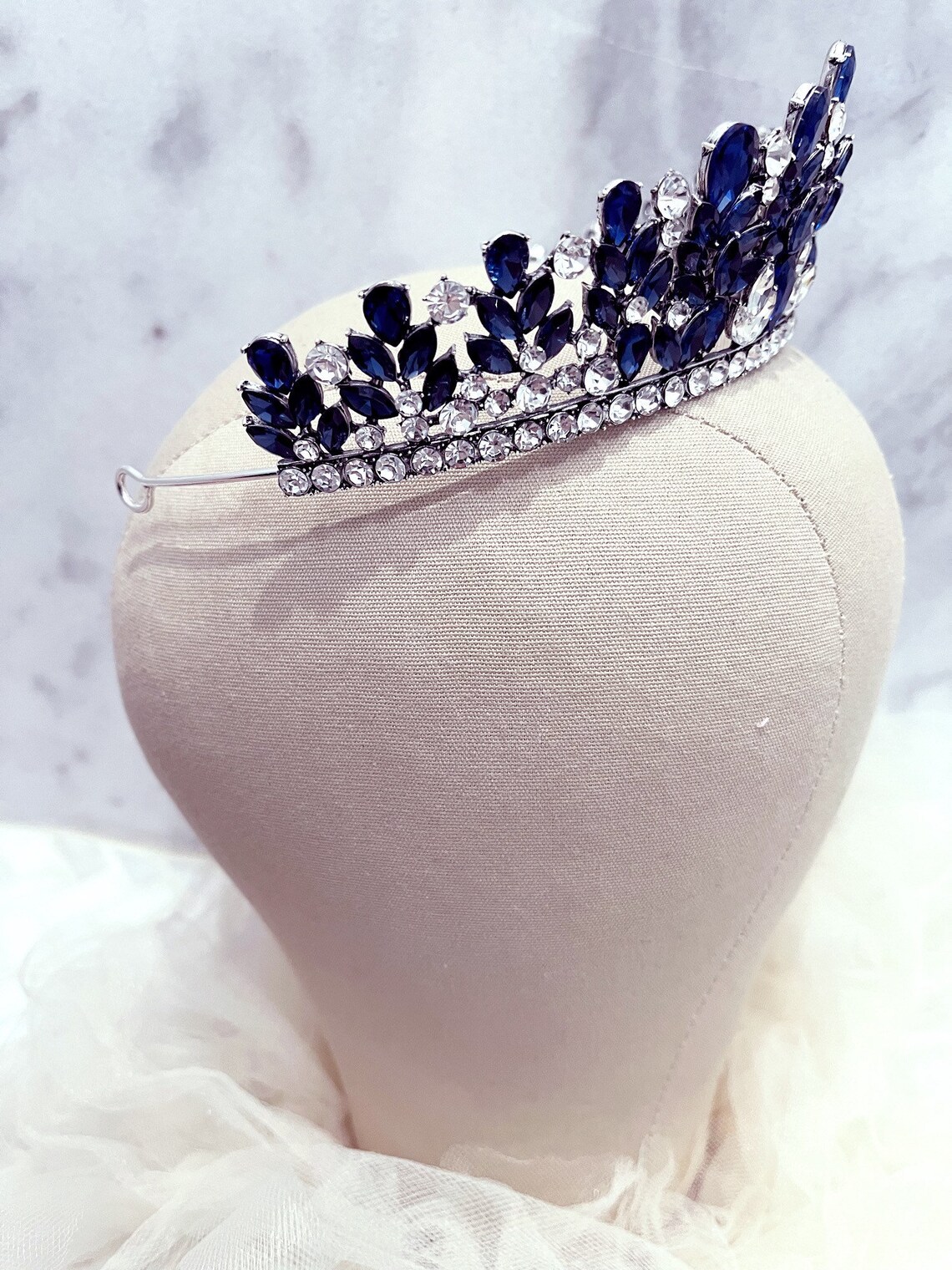 Baroque Navy Blue Victorian Crown, Navy Blue Tiara, Royalty Crown, Anna ...