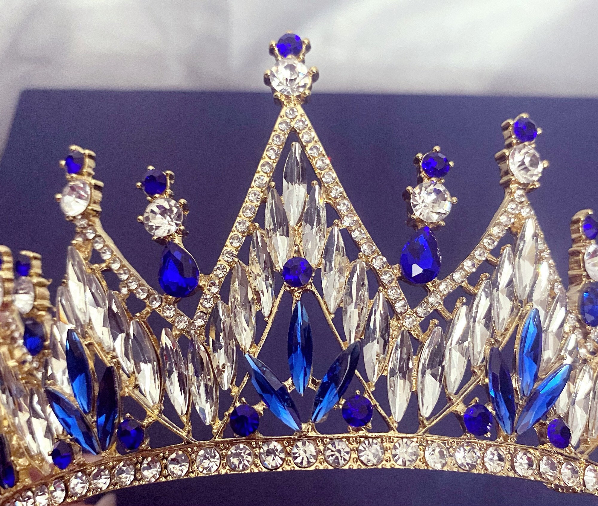 Blue and gold crystal crown Victorian sapphire crown blue | Etsy