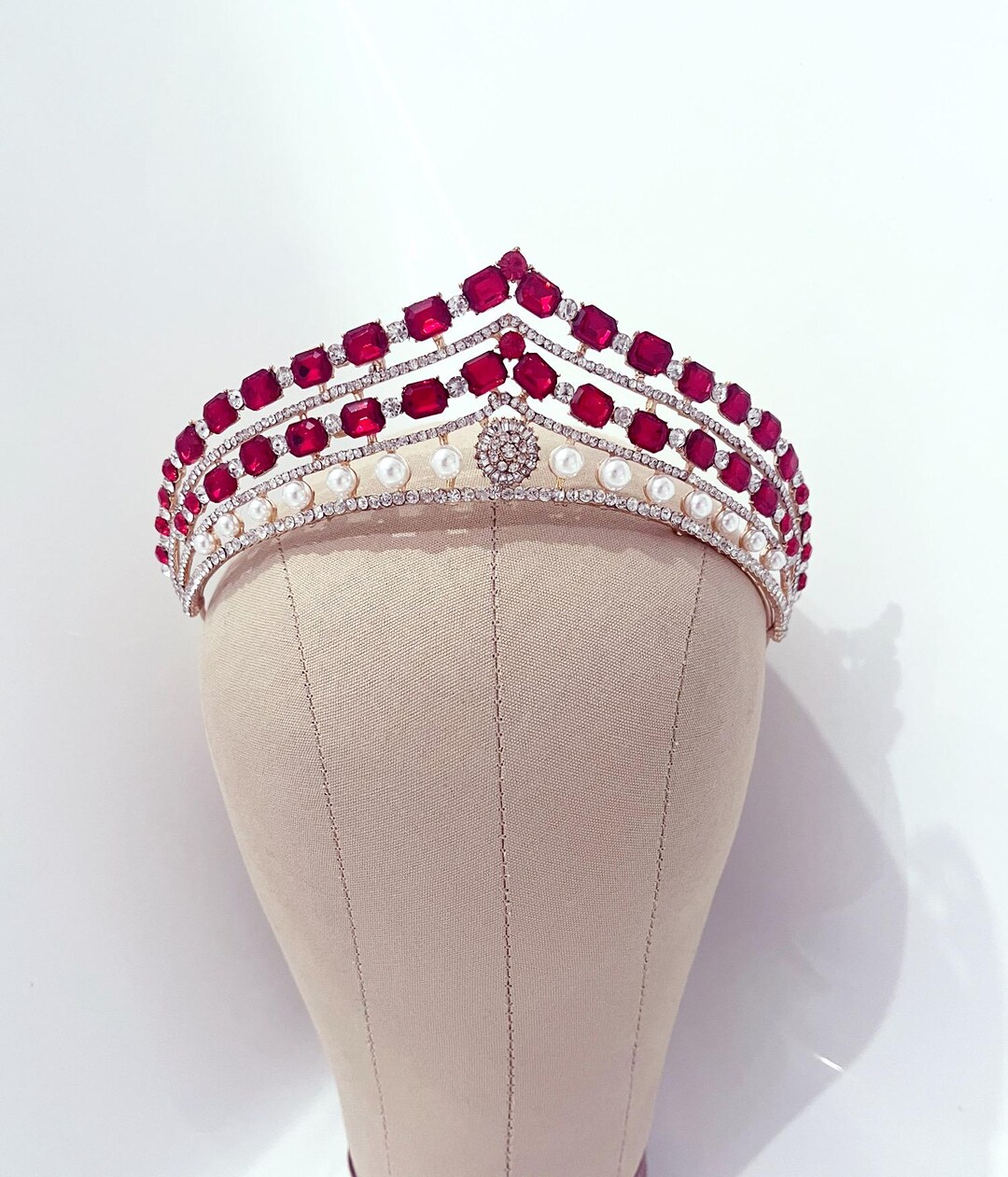Luxurious Ruby Red Gold Tiara, Victorian Red Royalty Crown, Christmas ...