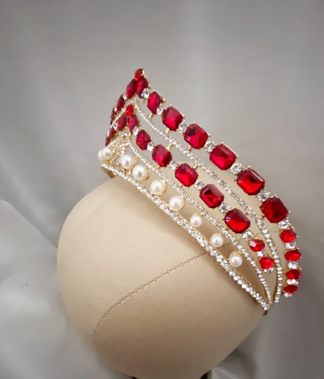 Ruby red gold tiara victorian red crown royalty crown red | Etsy