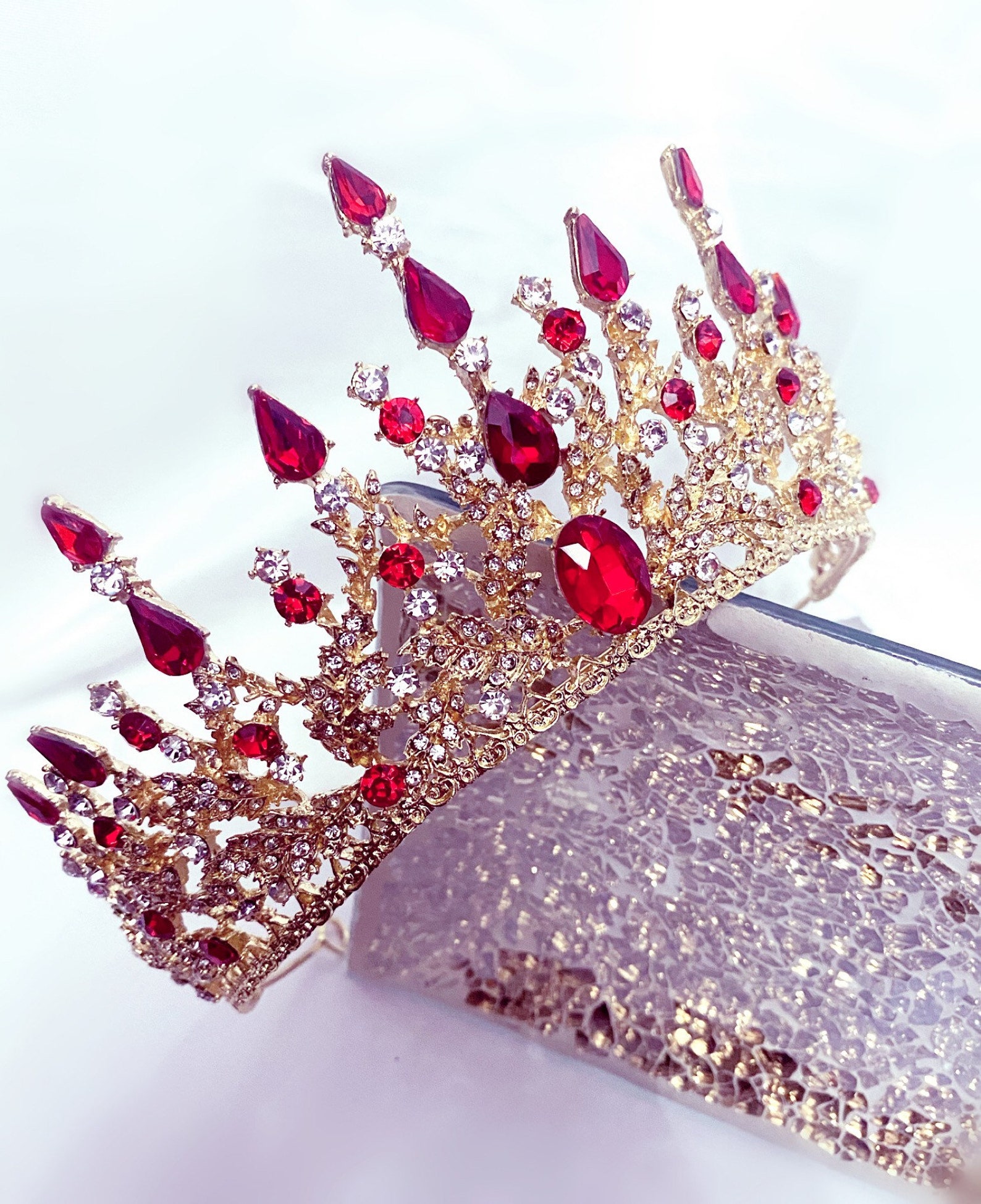 Ruby Red Gold Tiara, Victorian Red Crown, Royalty Crown, Bridgerton ...