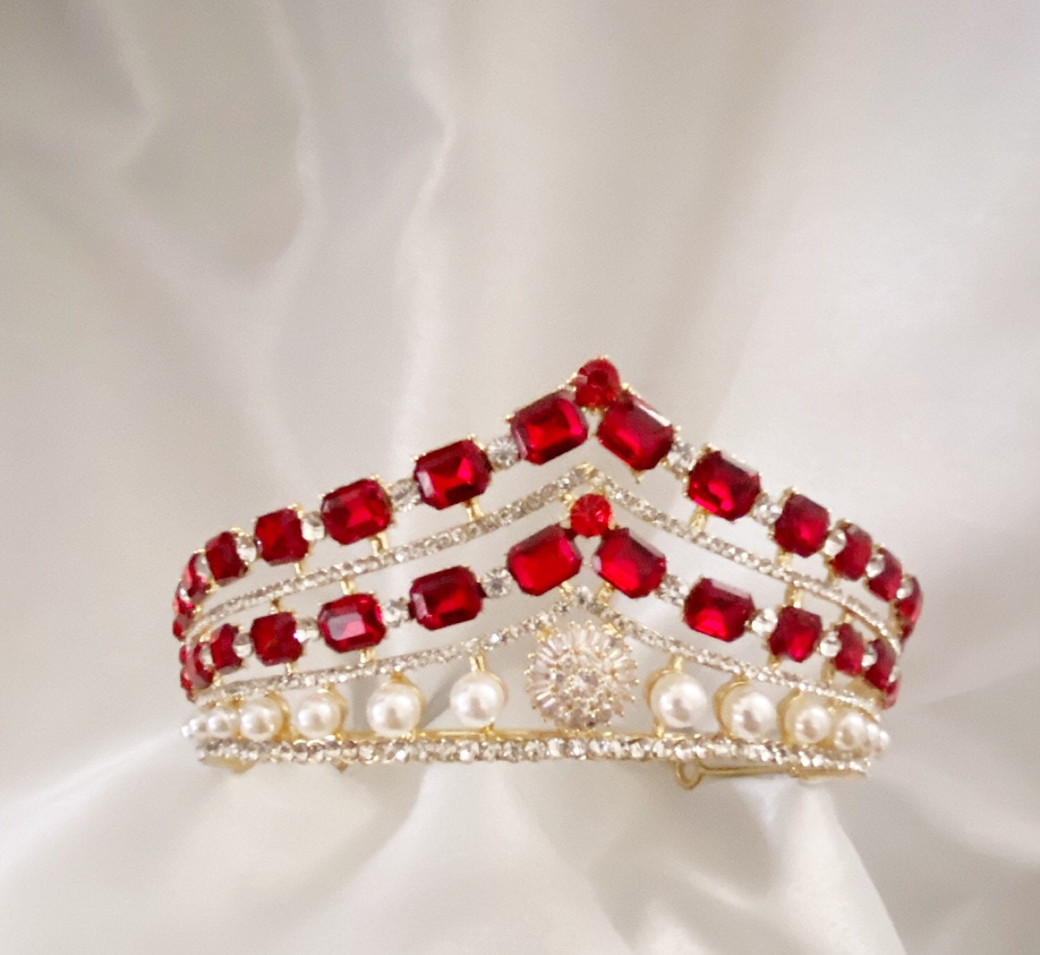 Ruby Red Gold Tiara Victorian Red Crown Royalty Crown - Etsy