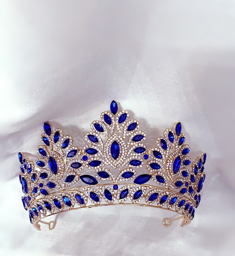 Victorian Blue Crystal Crown, Sapphire Rhinestone Tiara - Etsy