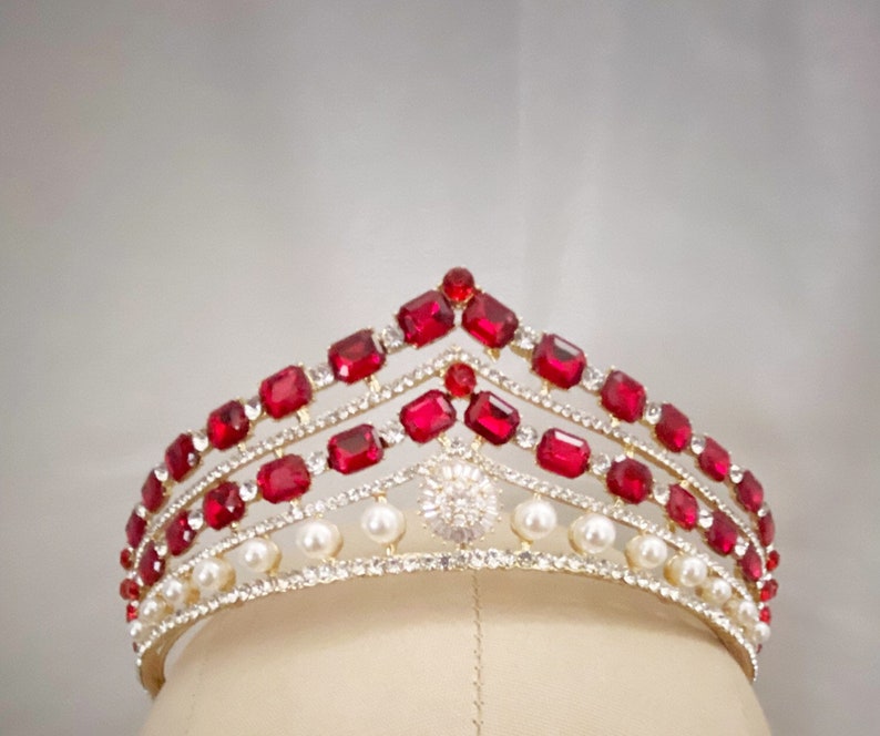 Ruby red gold tiara victorian red crown royalty crown red | Etsy