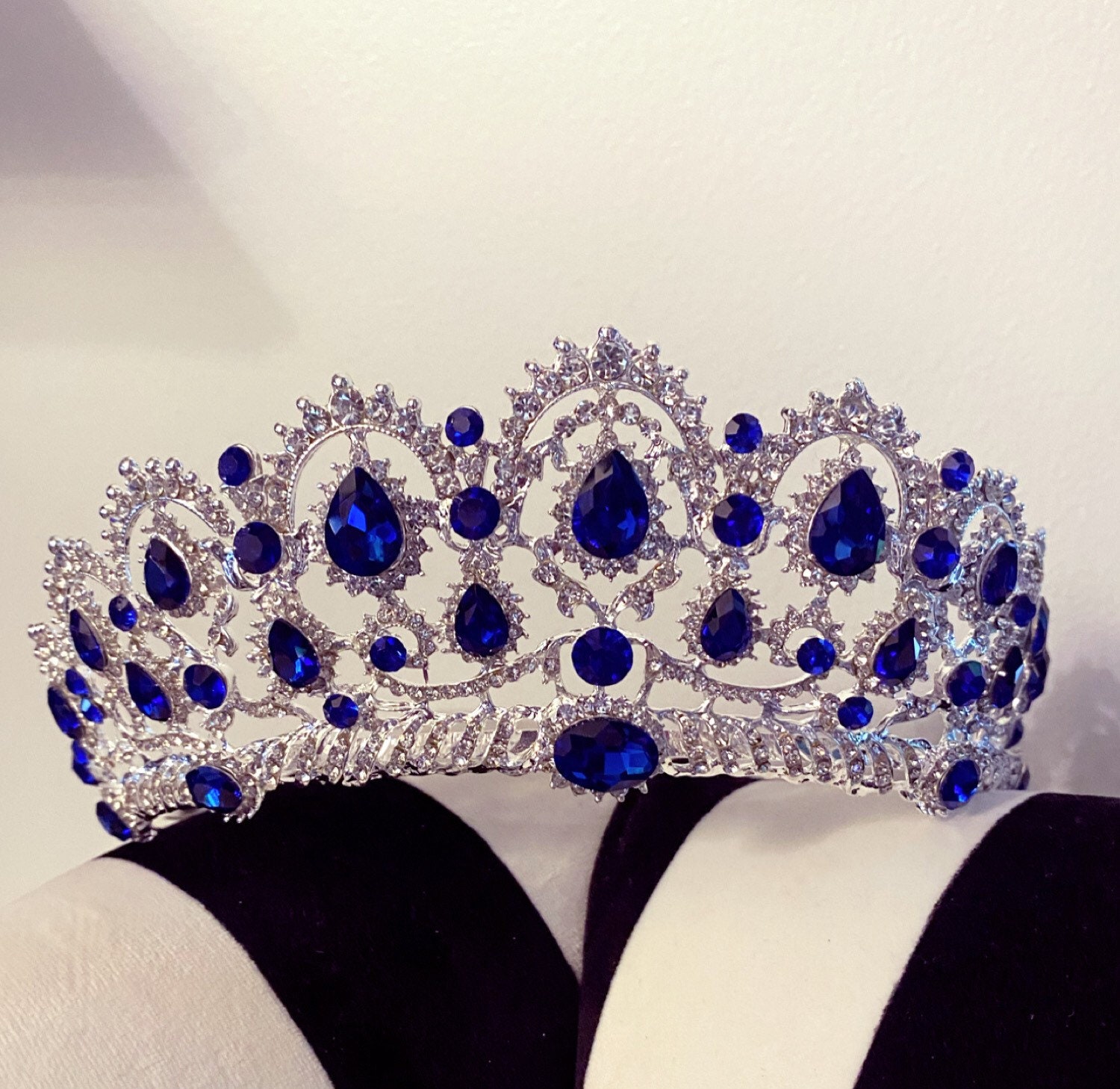 Royal Blue Crystal Crown, Blue Rhinestone Silver Tiara, Blue Crystal ...