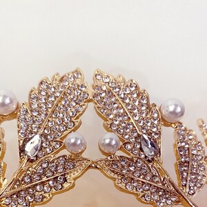 Gold Leaf Tiara, Goddess Gold Crown,pearl Gold Tiara, Gold Leaf Diadem ...