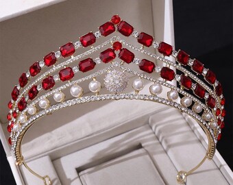 Ruby Red Crystal Crownvictorian Royalty Crown Red Tiara - Etsy