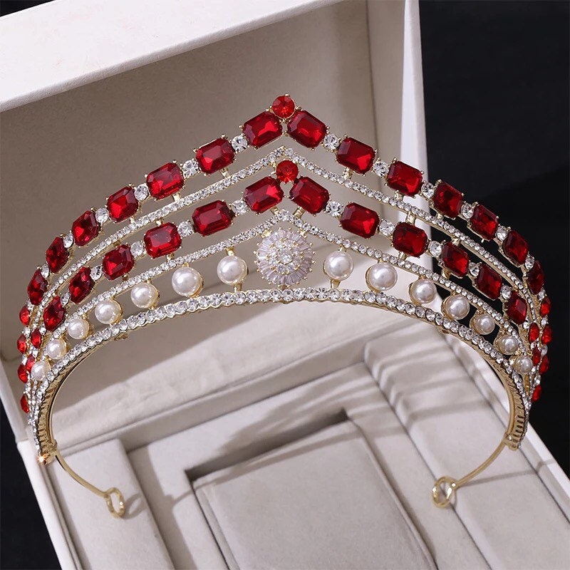 Ruby red gold tiara victorian red crown royalty crown red | Etsy