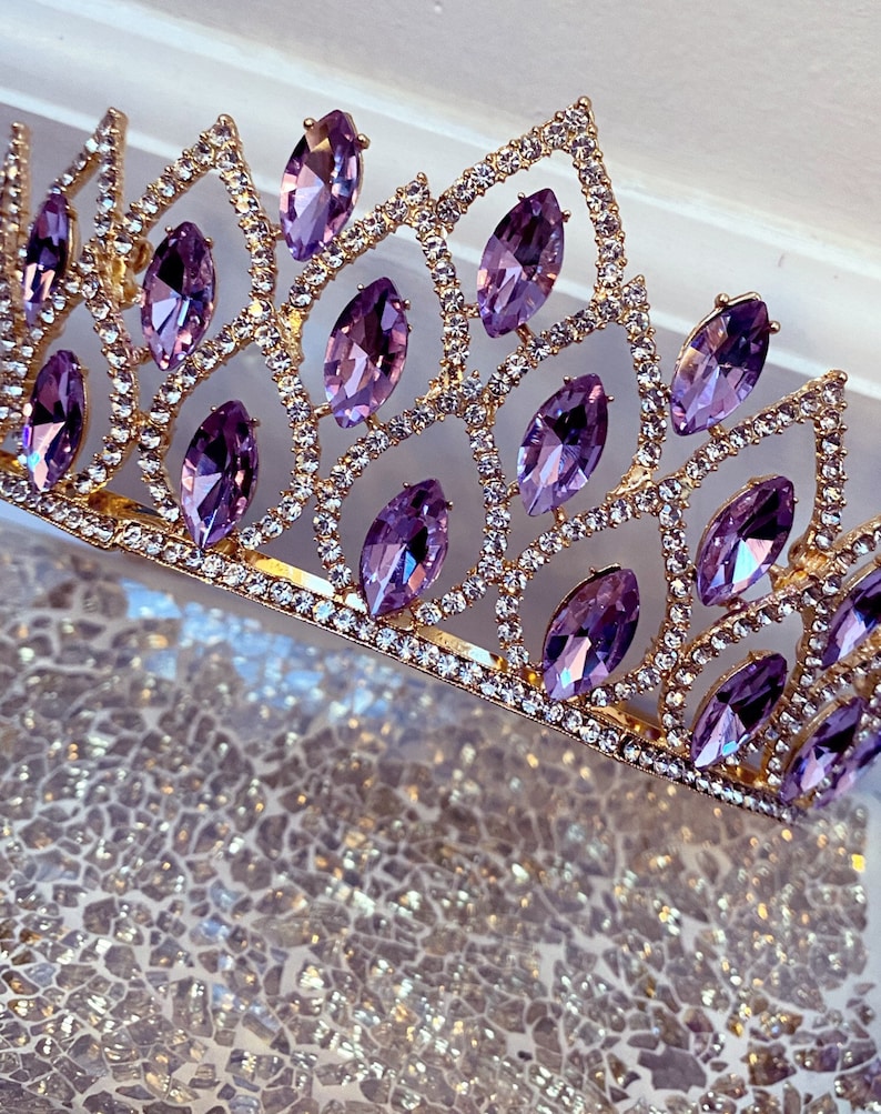 Purple Rhinestone Tiara Victorian Purple Gold Tiara Royalty - Etsy