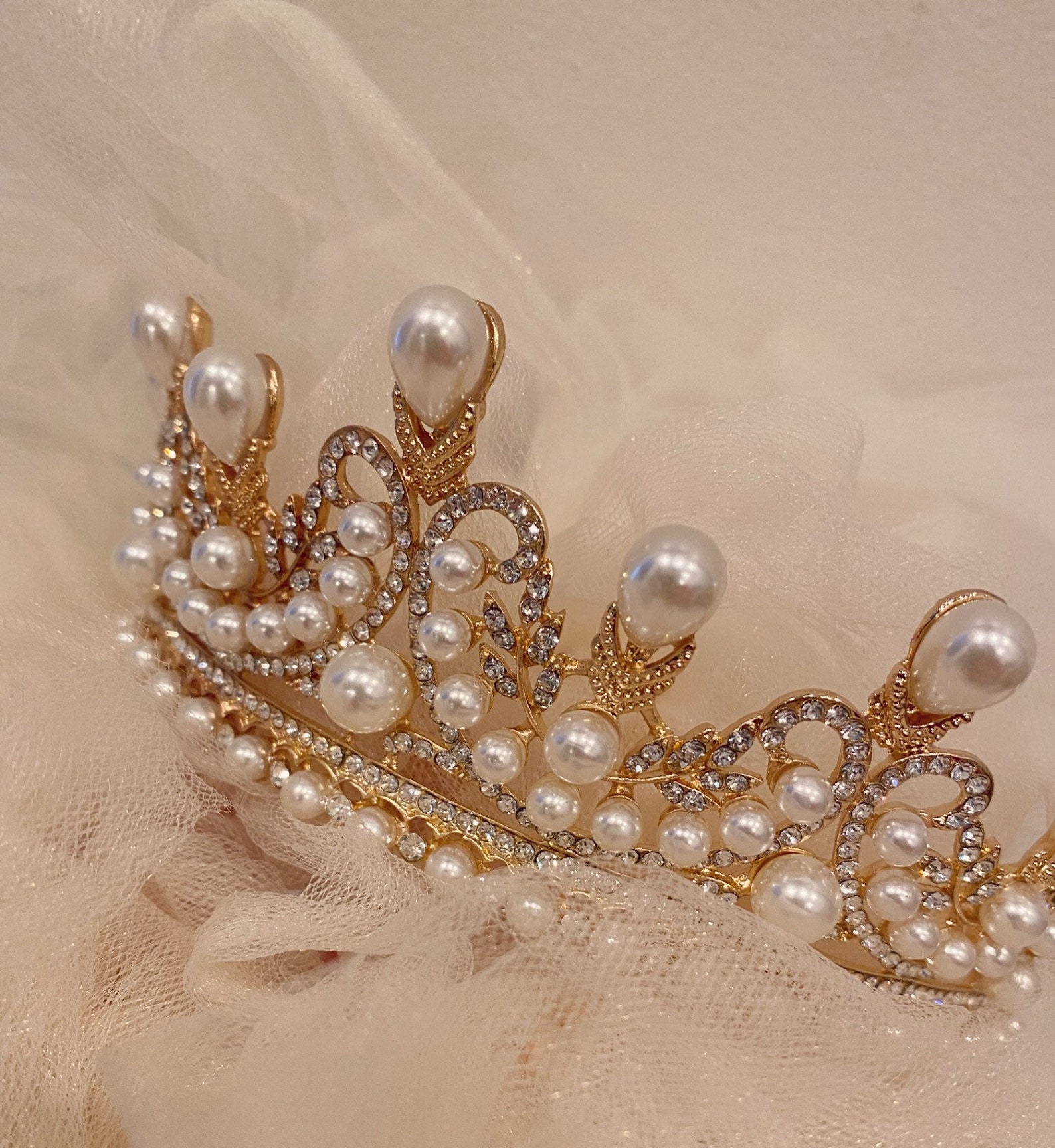 Victorian Crown,pearl Gold Tiara, Vintage Inspired Crown, Bridgerton ...