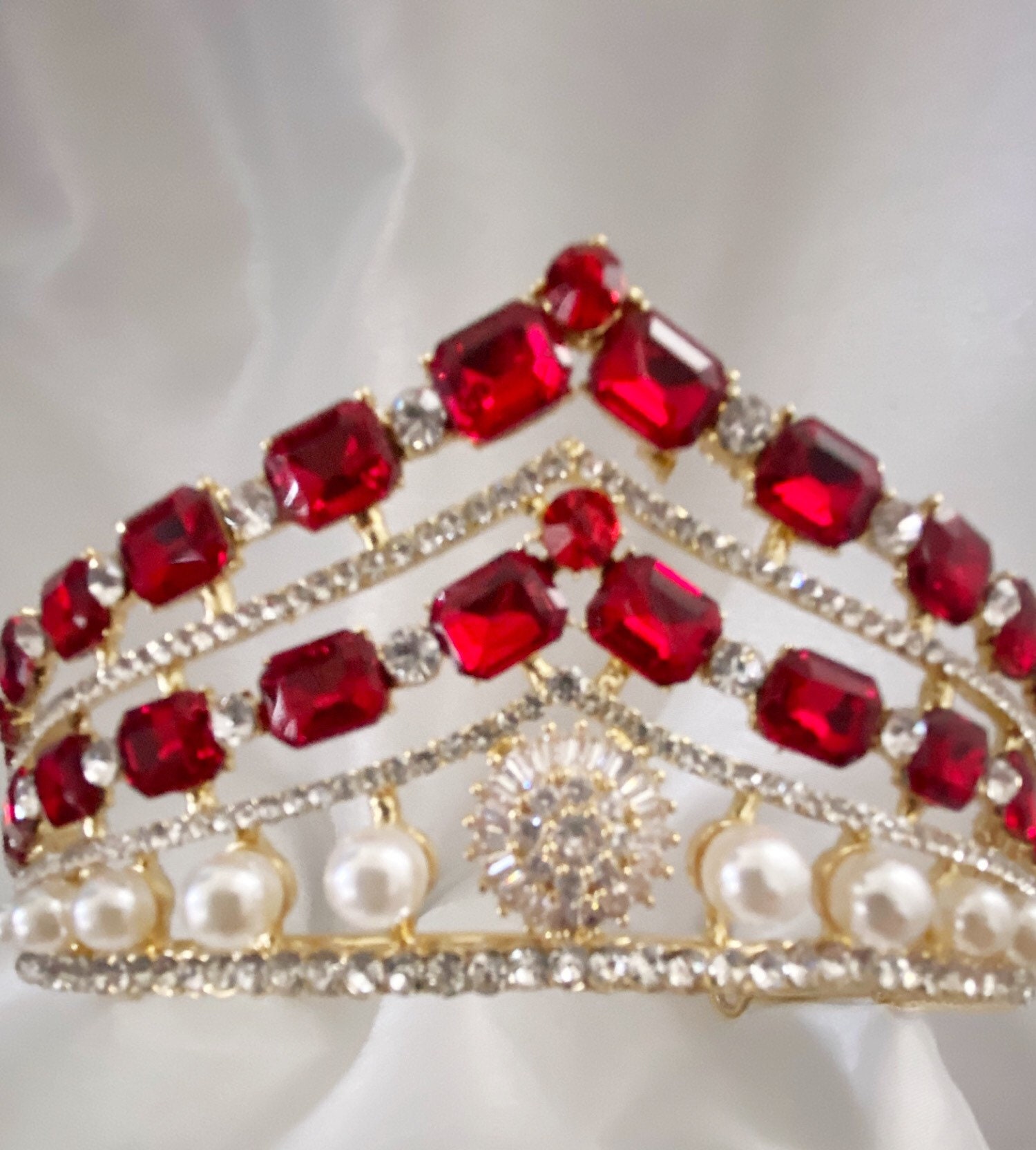 Ruby Red Gold Tiara Victorian Red Crown Royalty Crown - Etsy