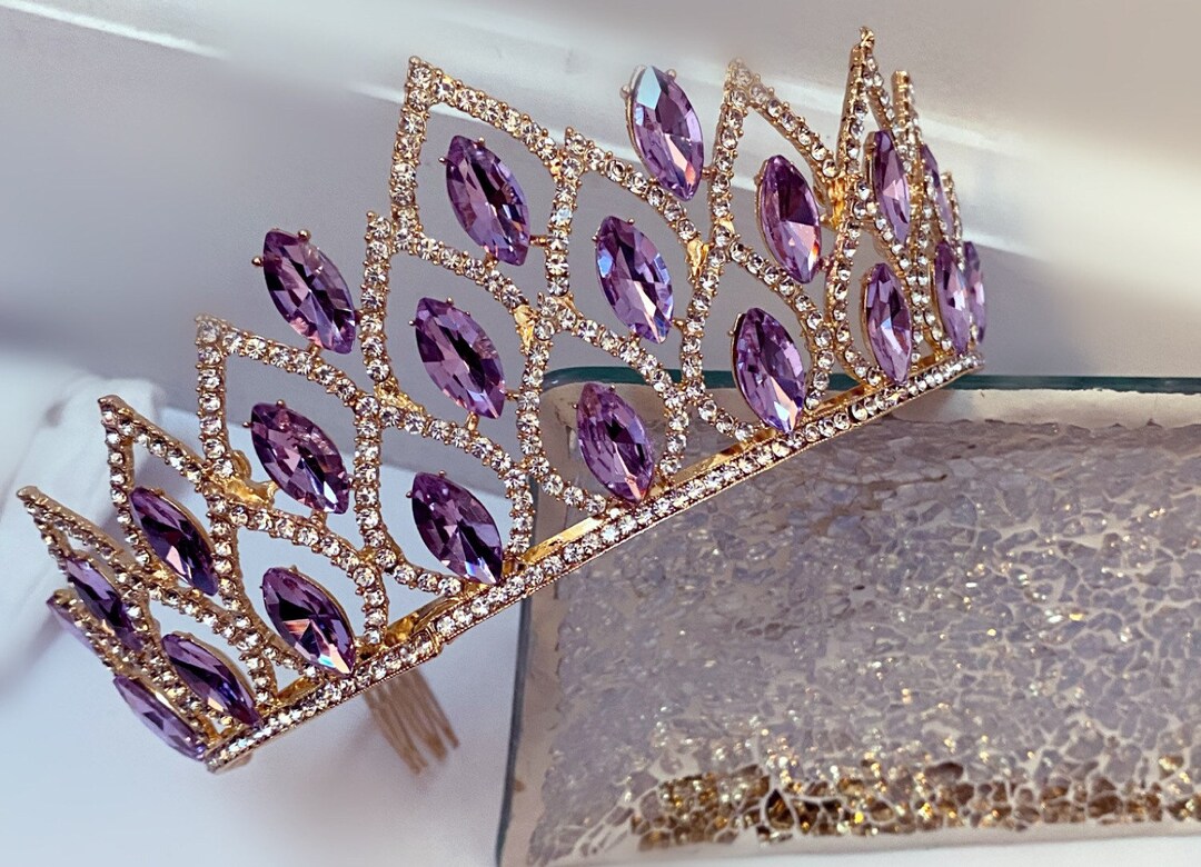 Purple Rhinestone Tiara, Victorian Purple Gold Tiara, Royalty Crown ...