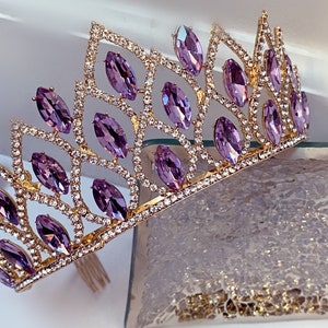 Purple Rhinestone Tiara Victorian Purple Gold Tiara Royalty - Etsy