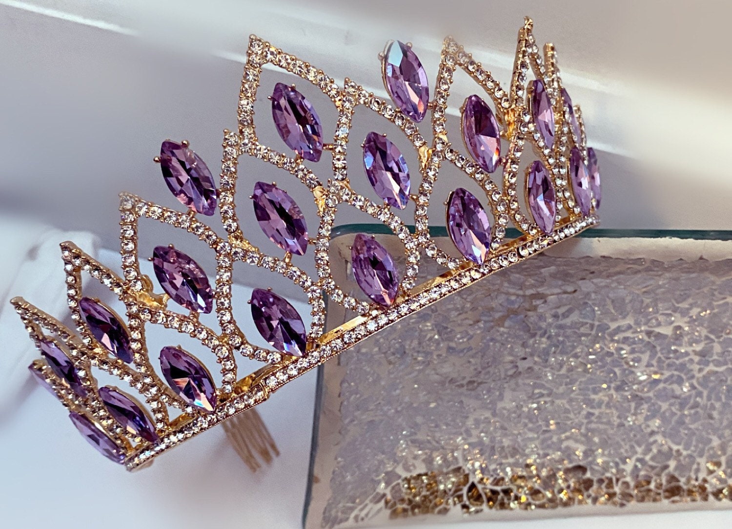 Purple Rhinestone Tiara Victorian Purple Gold Tiara Royalty - Etsy