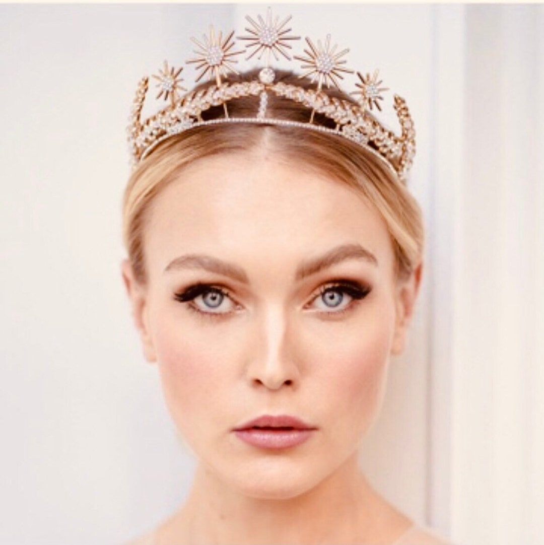Gold Star Tiara, Starburst Gold Crown, Celestial Crystal Crown, Star ...