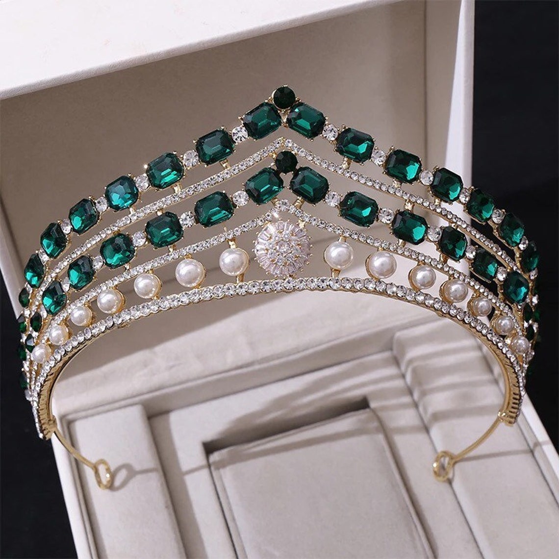 Luxurious emerald green gold tiara victorian green royalty | Etsy