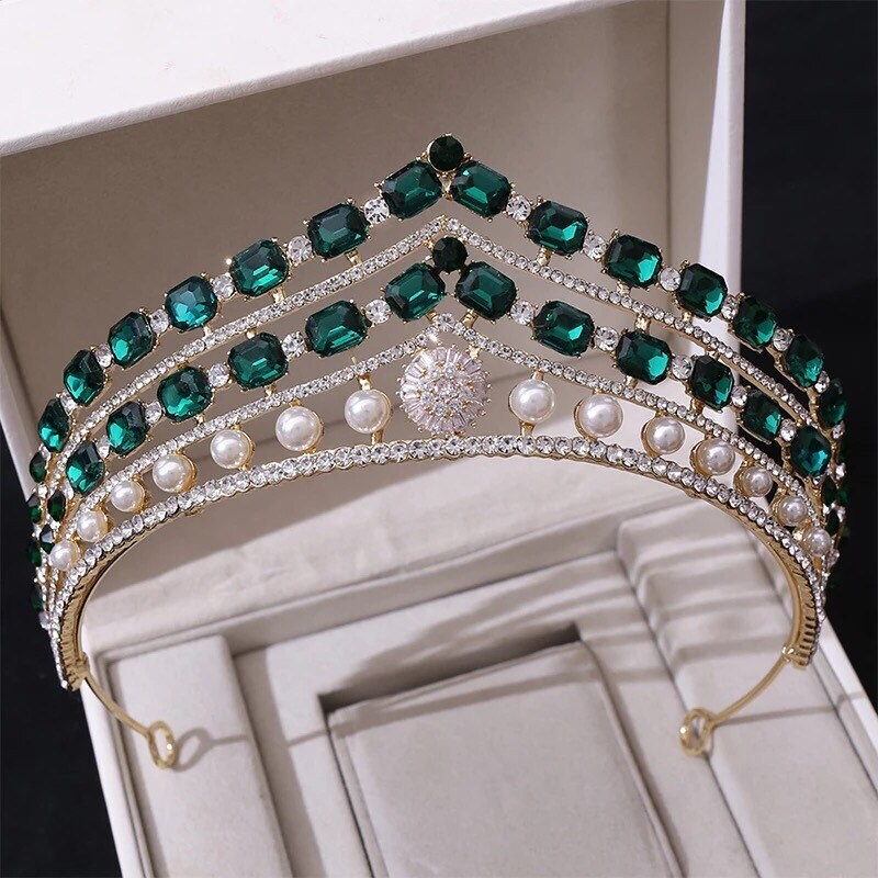 Luxurious emerald green gold tiara victorian green royalty | Etsy