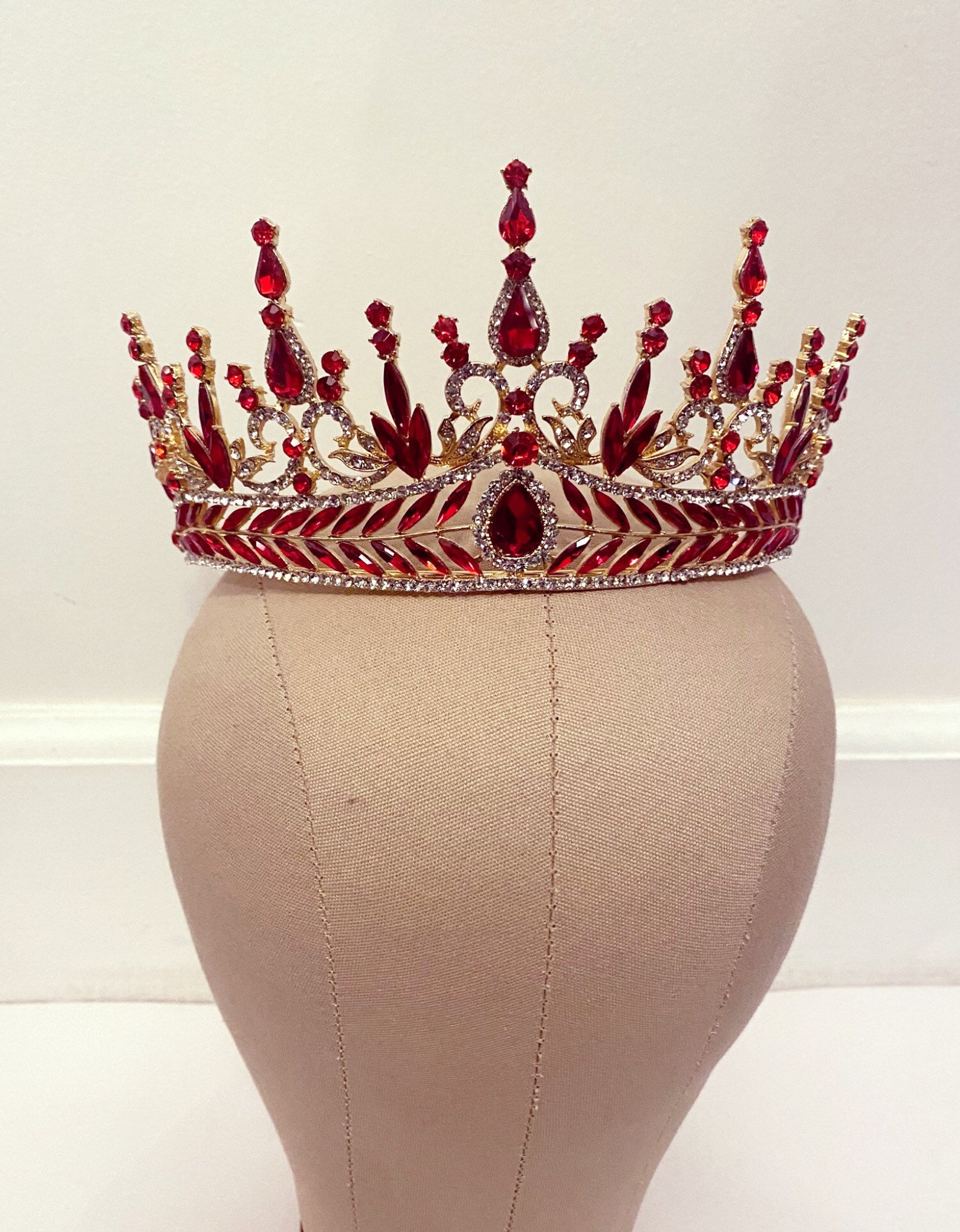 Ruby Red Crystal Crownvictorian Royalty Crown Red Tiara - Etsy