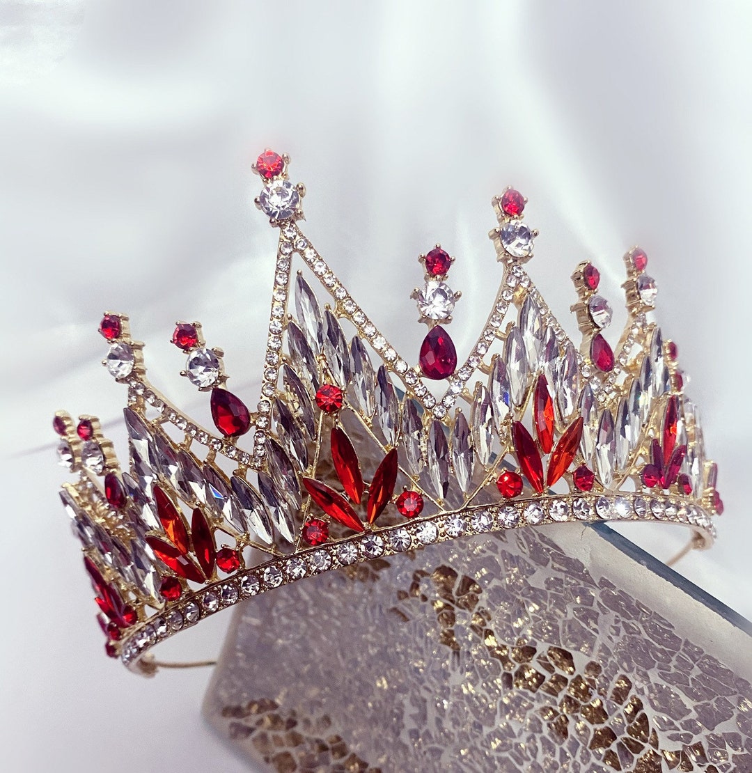 Ruby Red Tiara, Victorian Crown, Baroque Crown, Red Crown, Renaissance ...