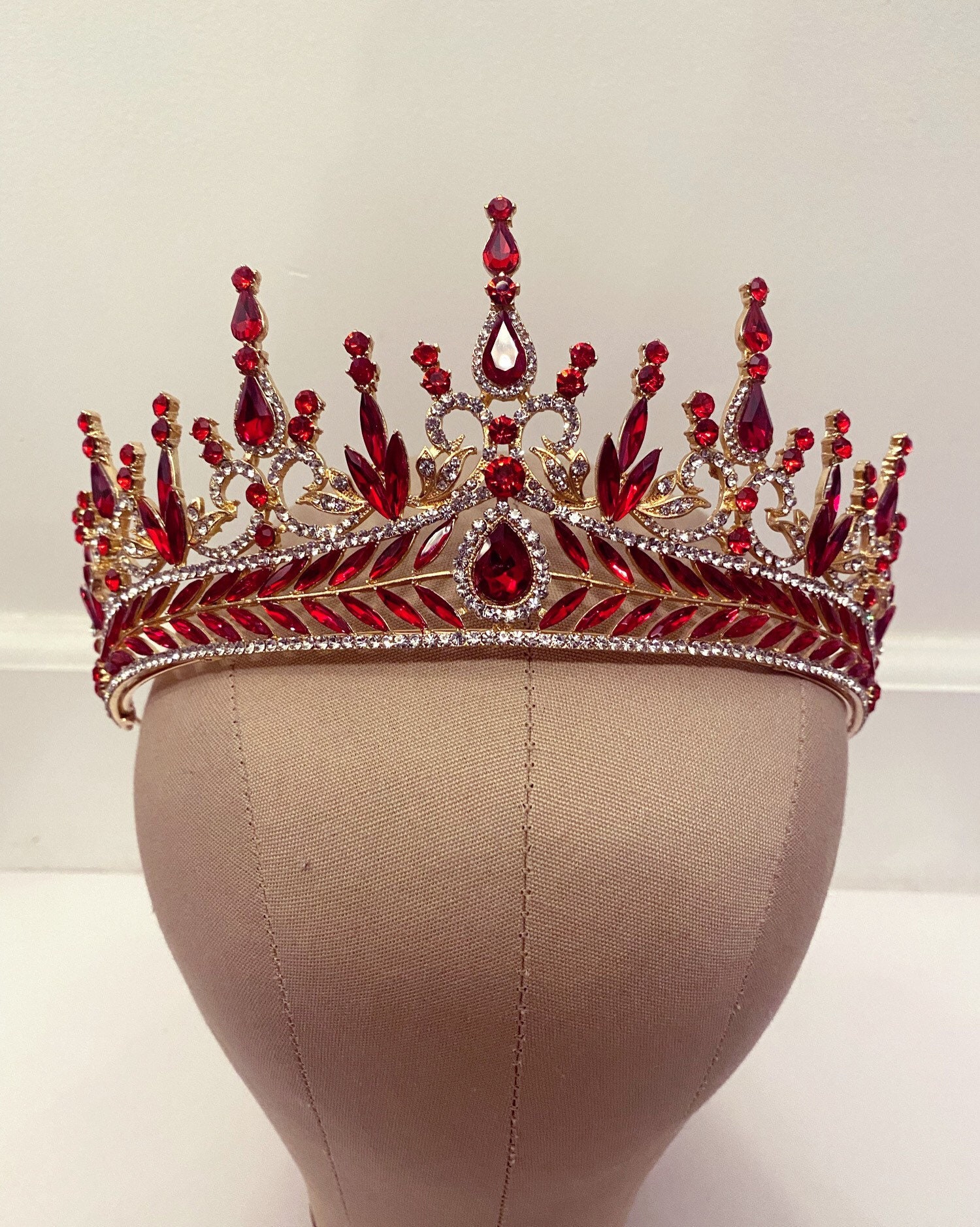 Ruby Red Crystal Crownvictorian Royalty Crown Red Tiara - Etsy