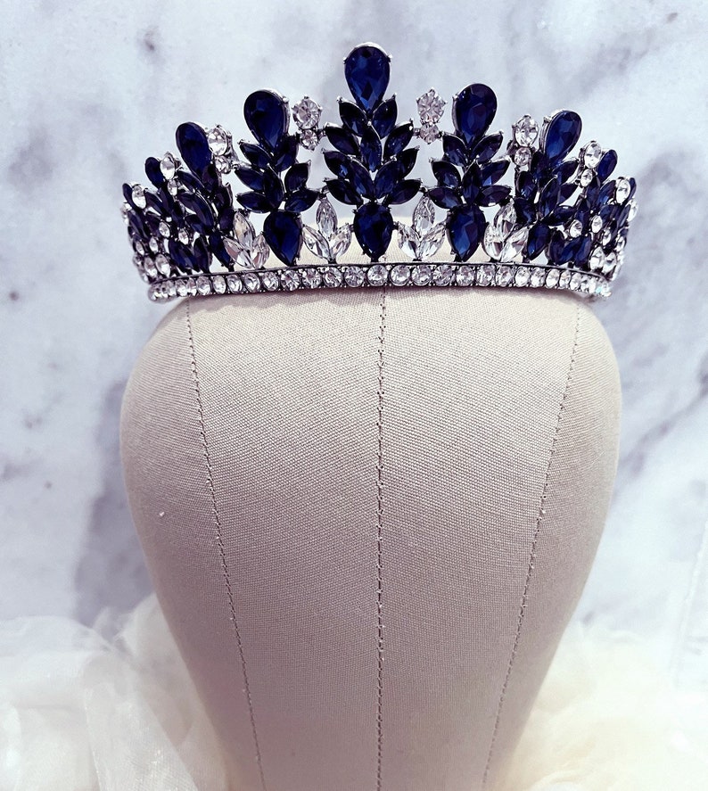 Baroque Navy Blue Victorian Crown, Navy Blue Tiara, Royalty Crown, Anna ...
