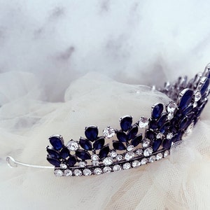 Baroque Navy Blue Victorian Crown, Navy Blue Tiara, Royalty Crown, Anna ...