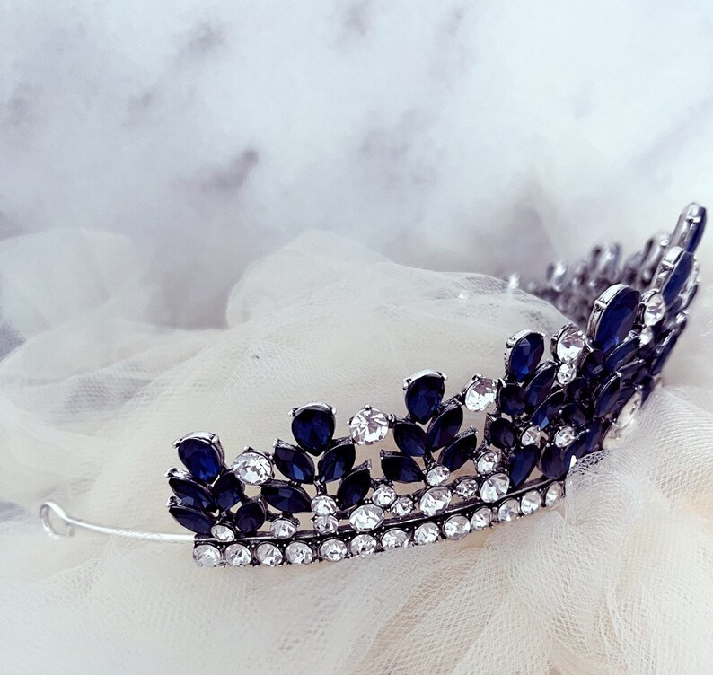 Baroque Navy Blue Victorian Crown, Navy Blue Tiara, Royalty Crown, Anna ...