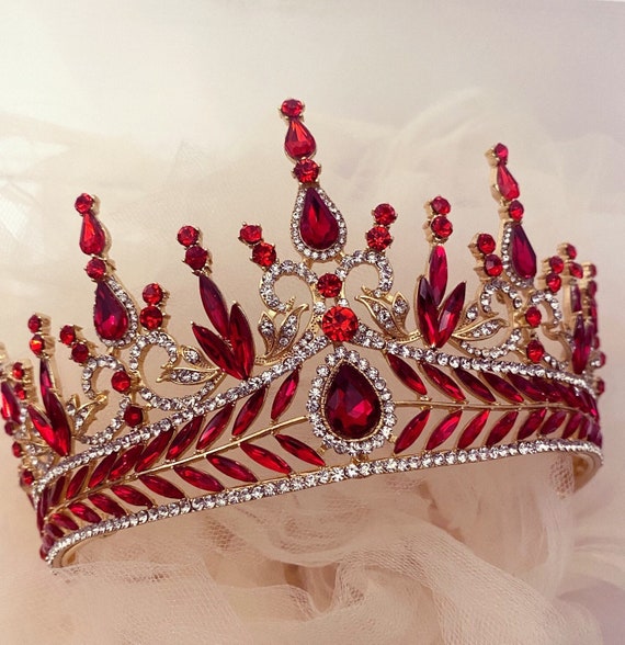 Ruby Red Crystal Crownvictorian Royalty Crown Red Tiara - Etsy