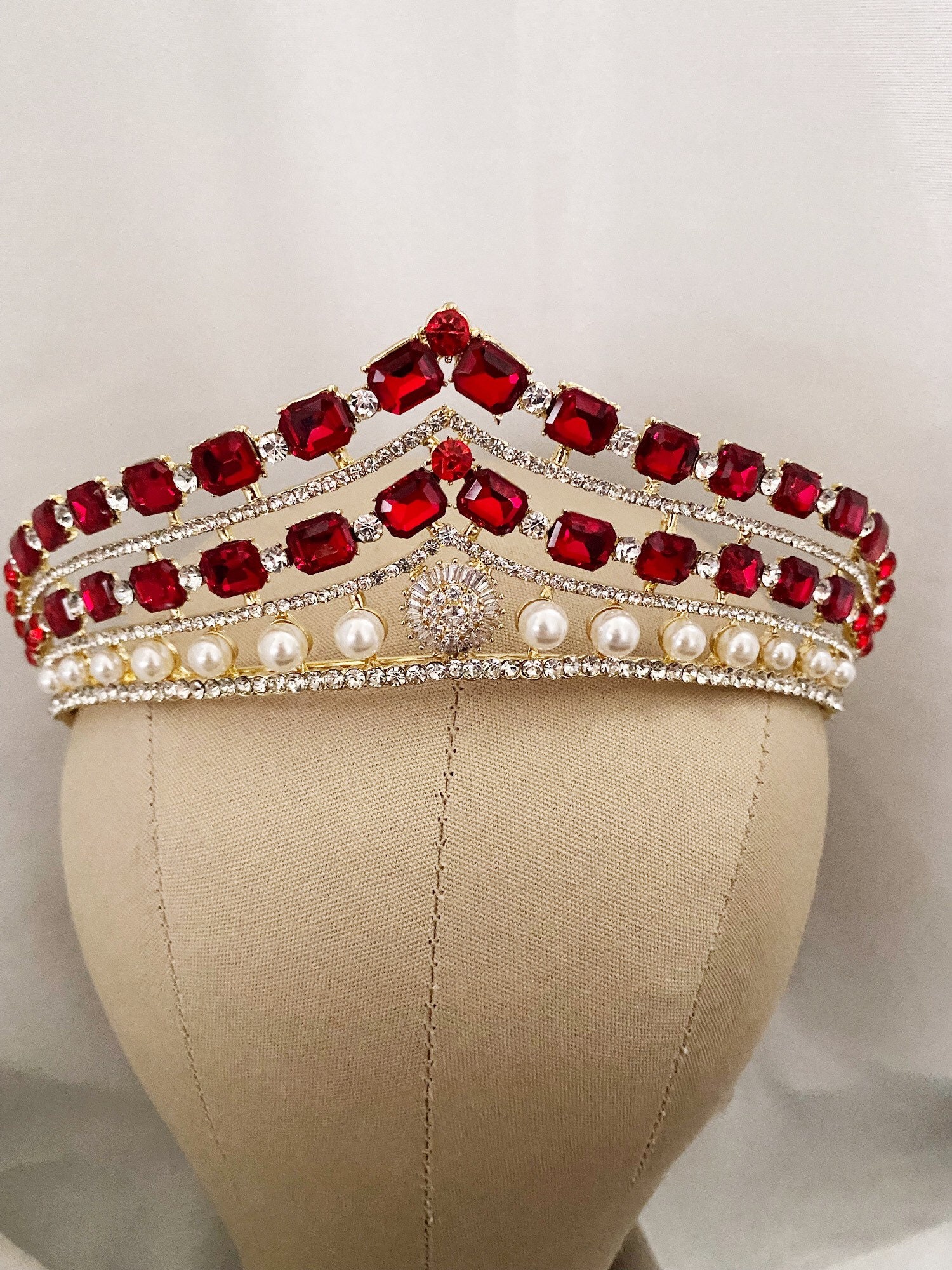 Ruby red gold tiara victorian red crown royalty crown red | Etsy