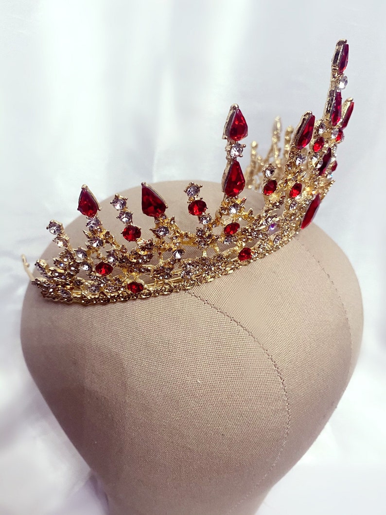 Ruby Red Gold Tiara Victorian Red Crown Royalty Crown - Etsy
