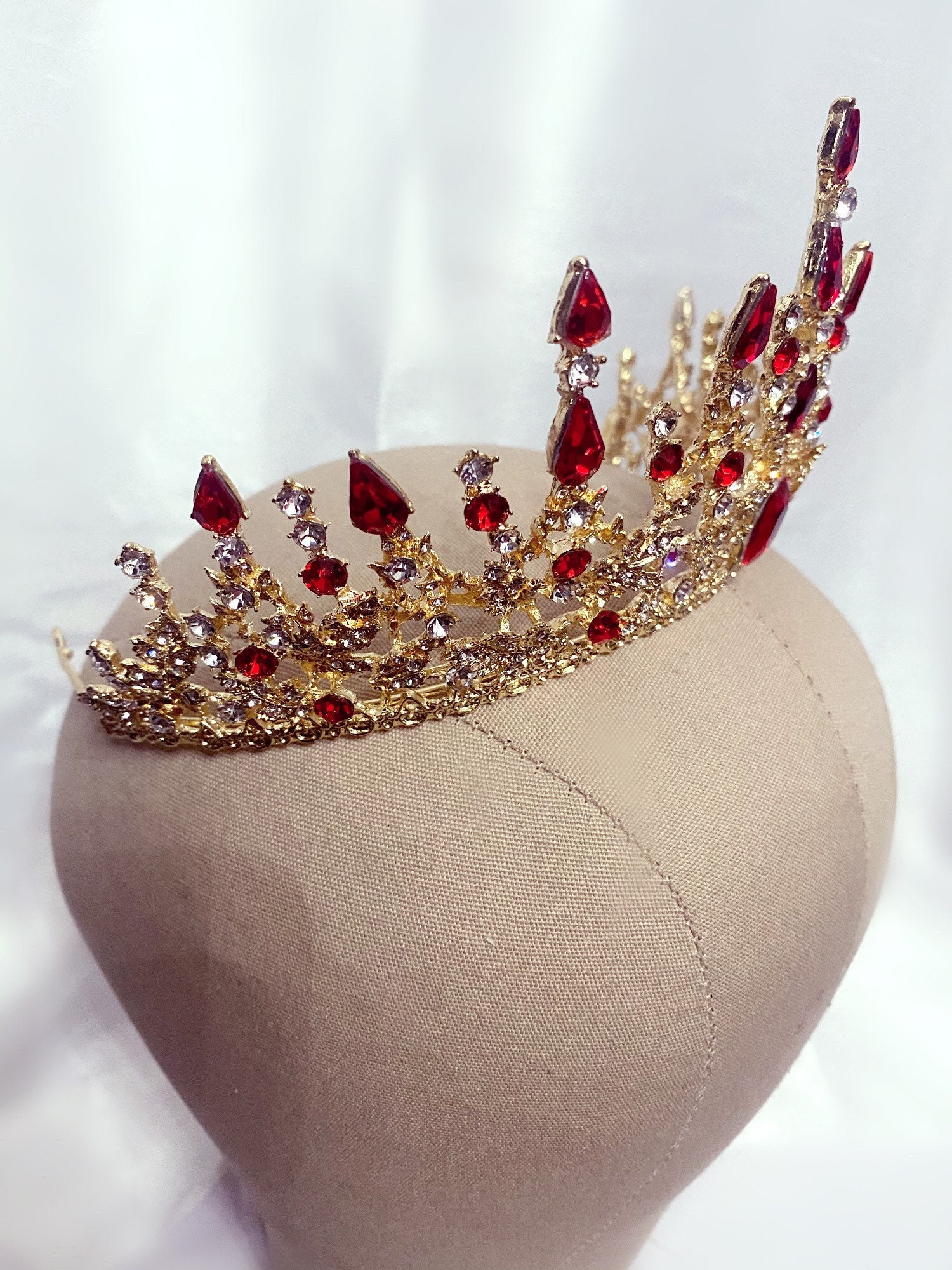 Ruby Red Gold Tiara, Victorian Red Crown, Royalty Crown, Bridgerton ...