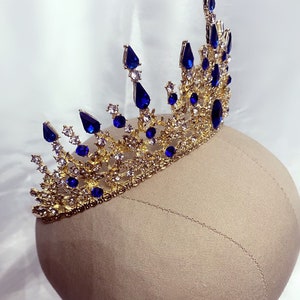 Blue Crystal Baroque Crown,victorian Sapphire Tiara, Blue Pageant Crown ...